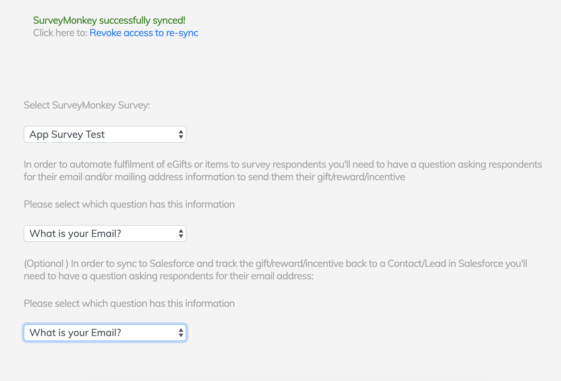 SurveyMonkey setup – Sendoso