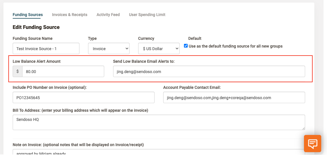 Account Balance Notifications – Sendoso