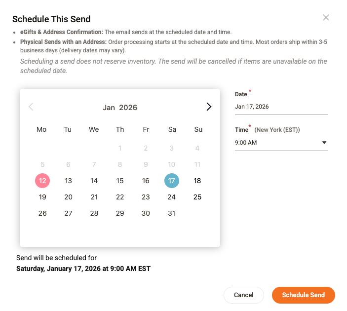 Scheduled Sending – Sendoso